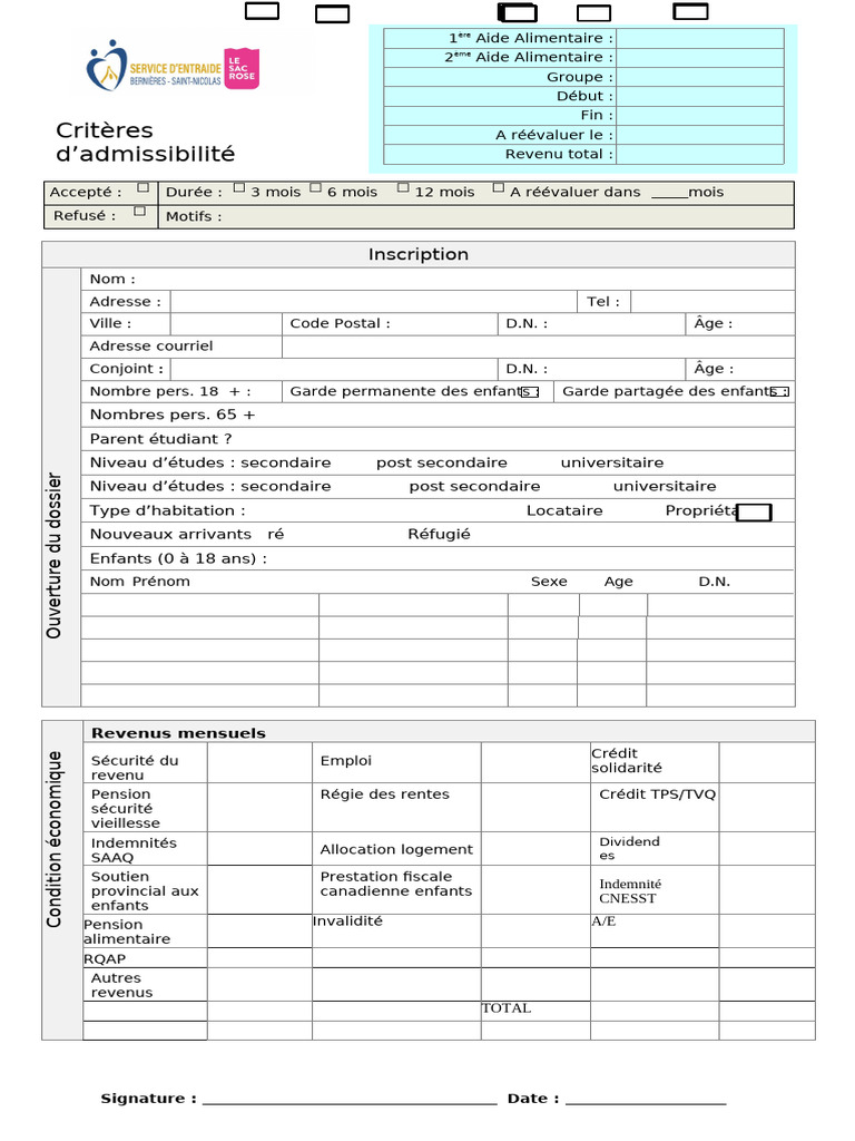 Formulaire Aide Alimentaire | PDF