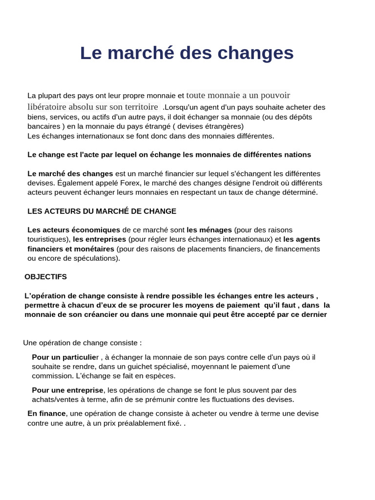 Le Marché Des Changes | PDF