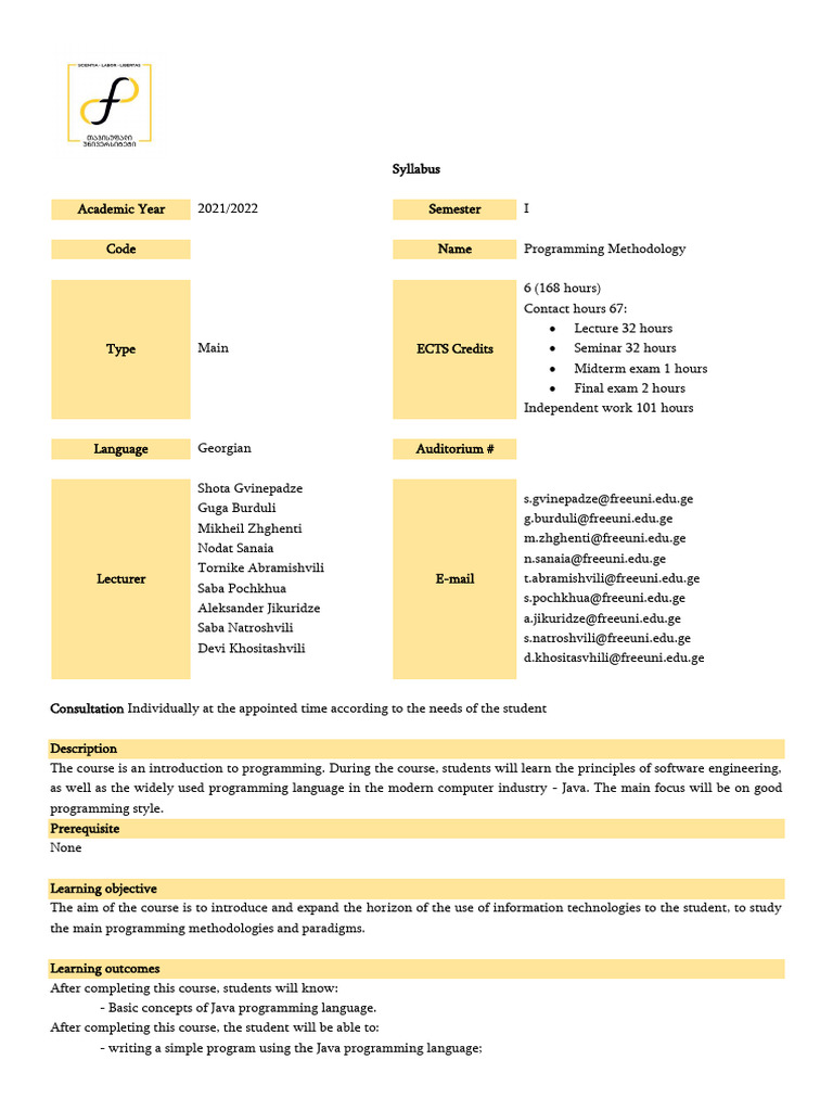 Programming Methodology 2021-2022 | PDF