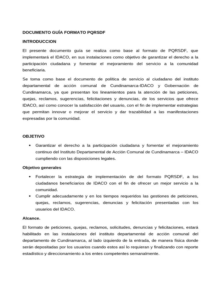 DOCUMENTO GUIA FORMATO PQRSDF | PDF