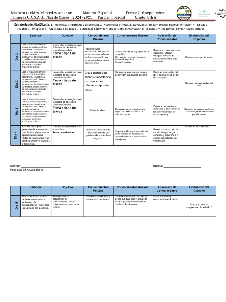 Planes de 8vo Grado | PDF