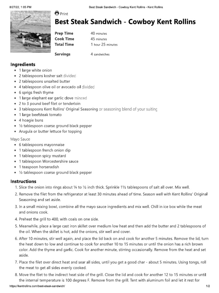 Kent Rollins Steak Sandwich | PDF