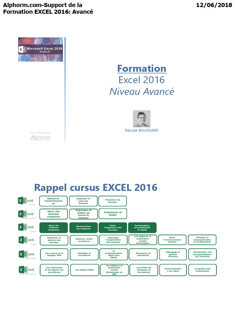 Alphorm.com Ressources Formation EXCEL 2016 Avance | PDF
