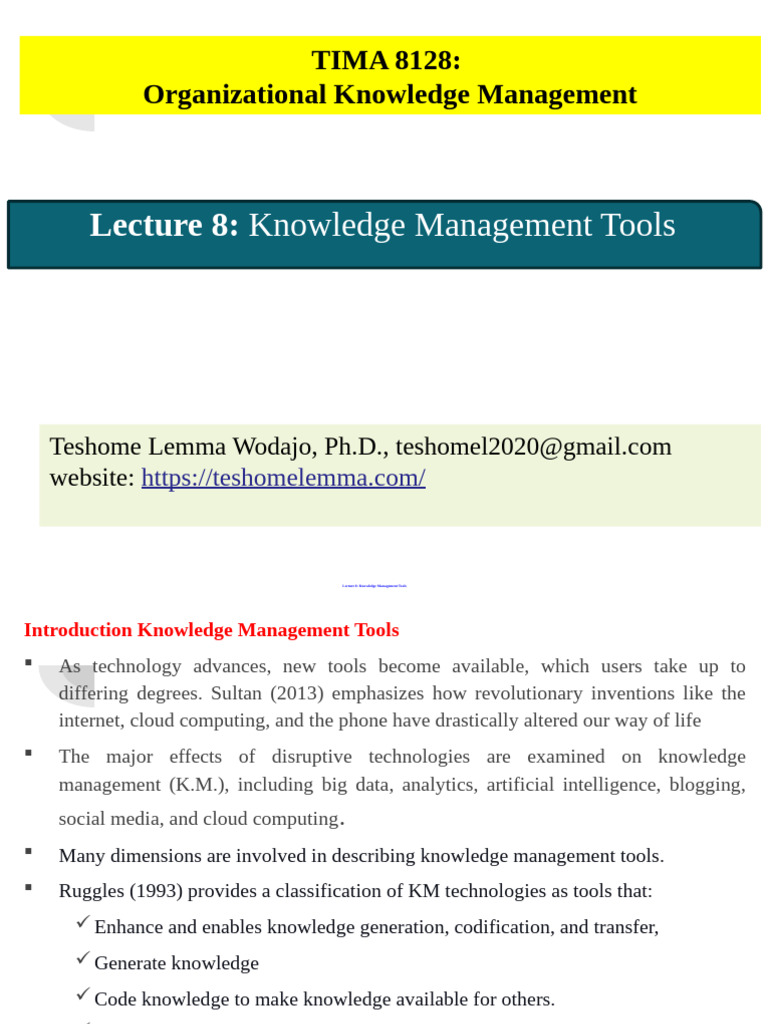 Lecture 8 Knowledge Management Tools | PDF