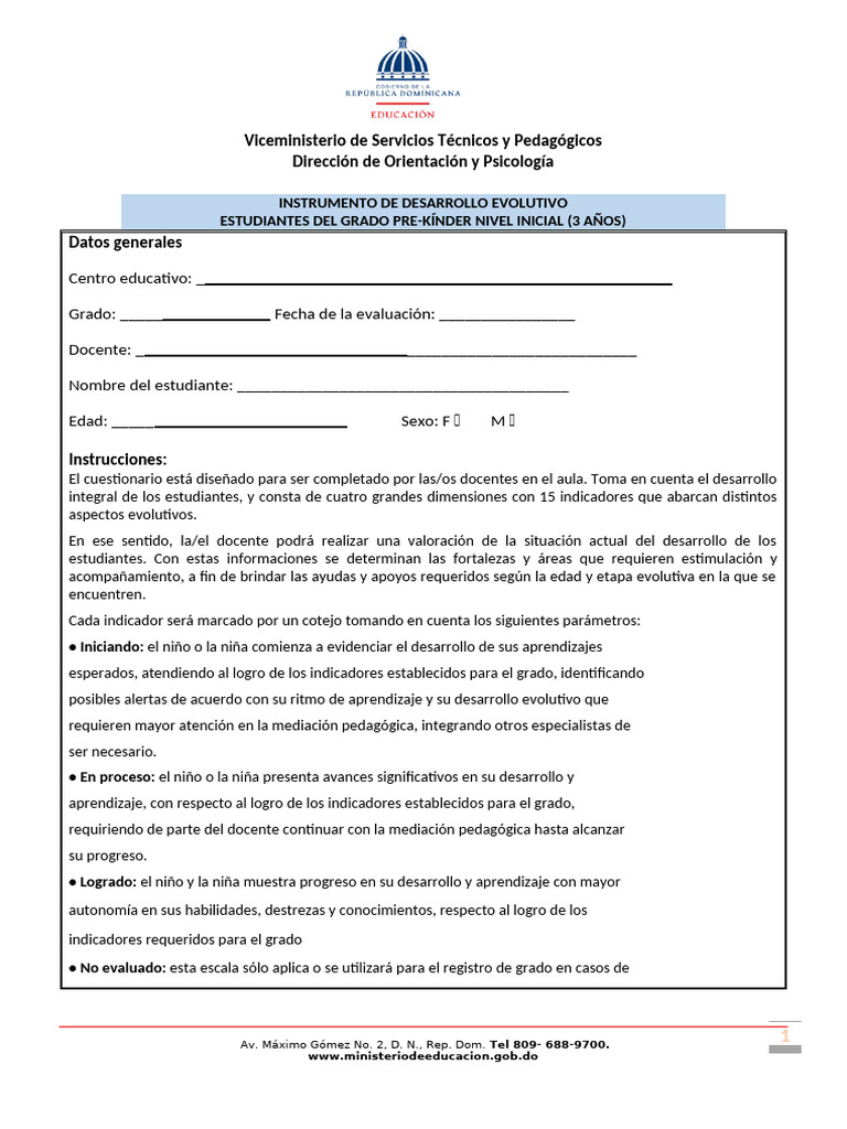 Evaluacion Diagnostica de Pre - Kinder 2024 | PDF
