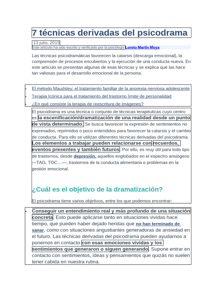 7 Técnicas Derivadas Del Psicodrama | PDF | Psicoterapia | Crecimiento personal y profesional