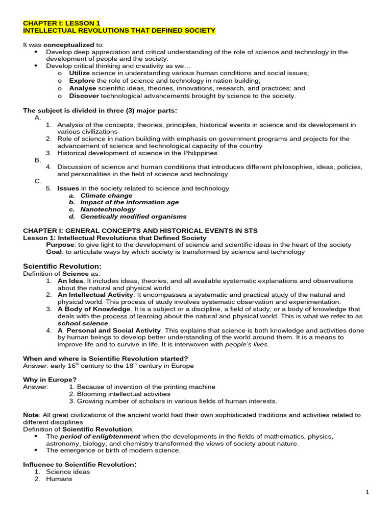 STS Prelim Chapter I Lesson 1a | PDF