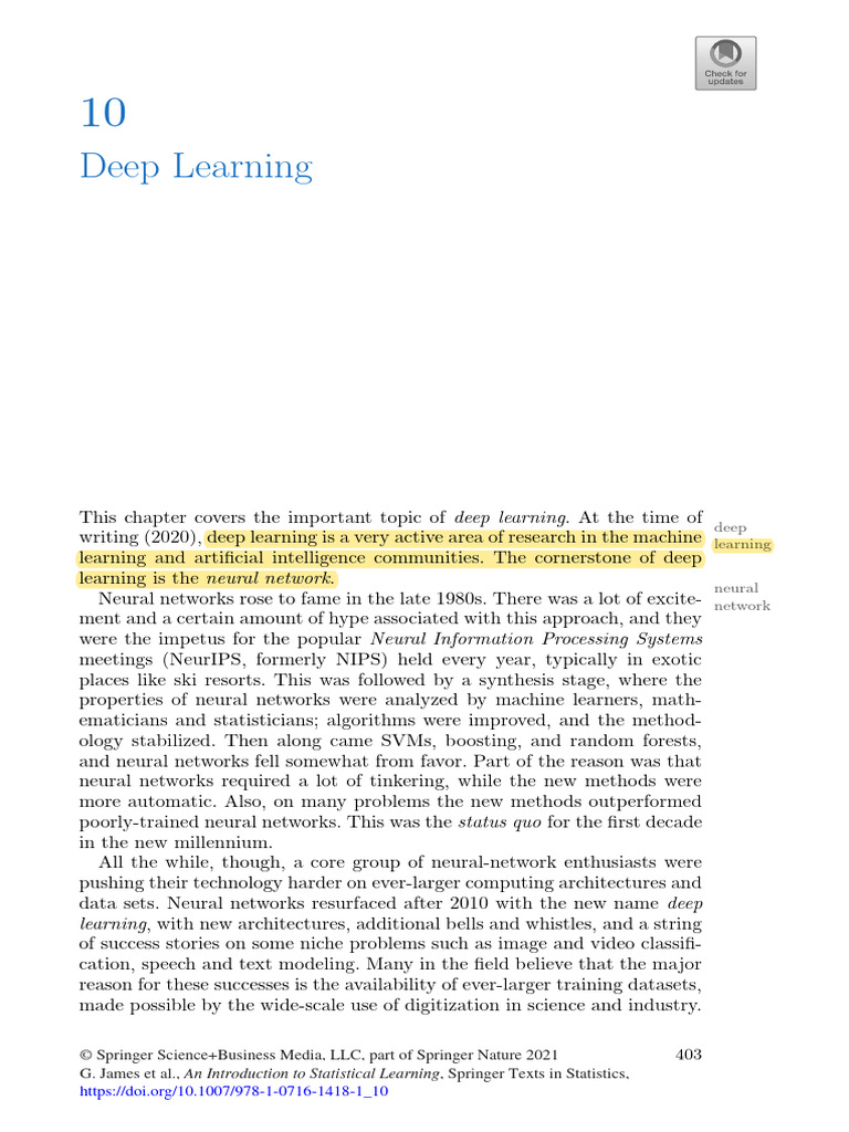 CHapter 10 Deep Learning | PDF