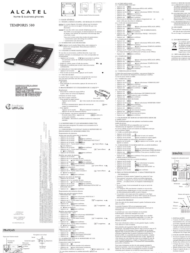 Mode D'emploi Alcatel Temporis 580 (Français - 2 Des Pages) | PDF