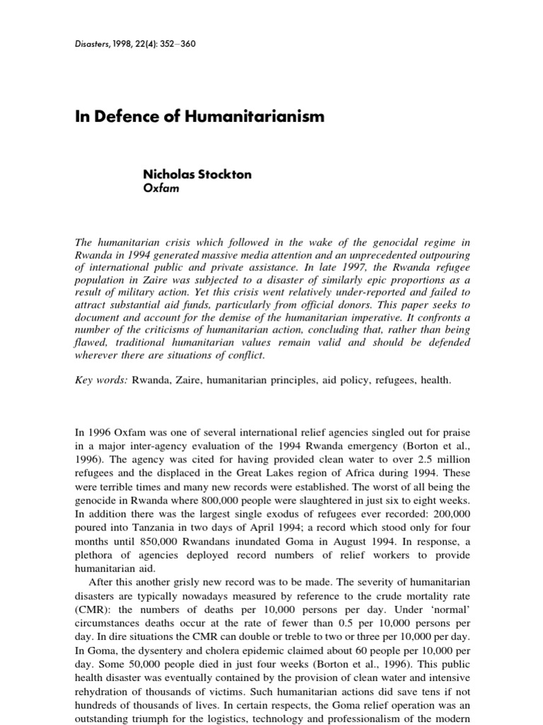In Defence of Humanitarianism - Nicholas Stockton | PDF | Humanitarian ...