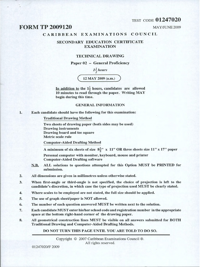 CSEC Technical Drawing P2 2009 | PDF
