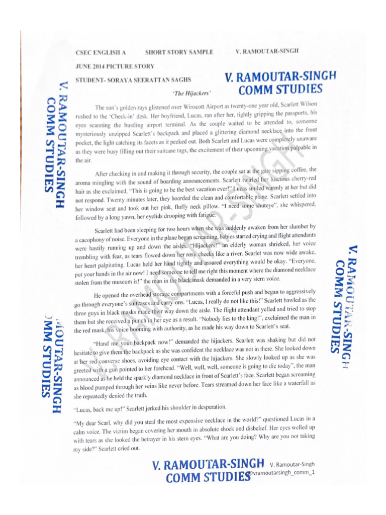 Csec Eng A Short Story Samples v. Ramoutar-Singh | PDF