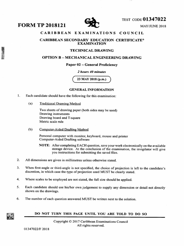 CSEC Technical Drawing P2 2018 | PDF