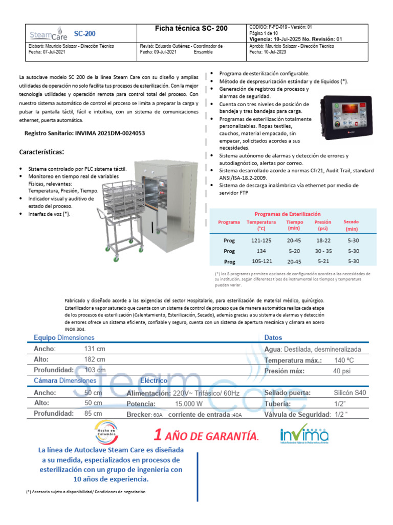 F-PD-019 Ficha técnica SC 200 (puerta automática)-1 | PDF