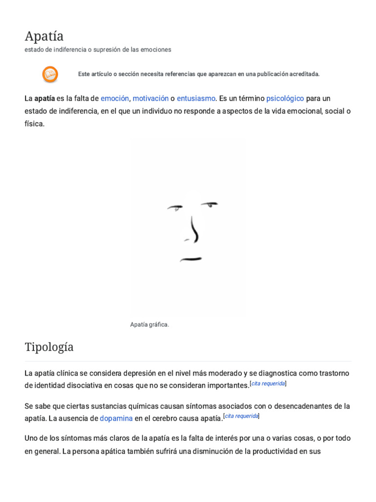 Apatía - Wikipedia, La Enciclopedia Libre | PDF | Sicología | Las emociones