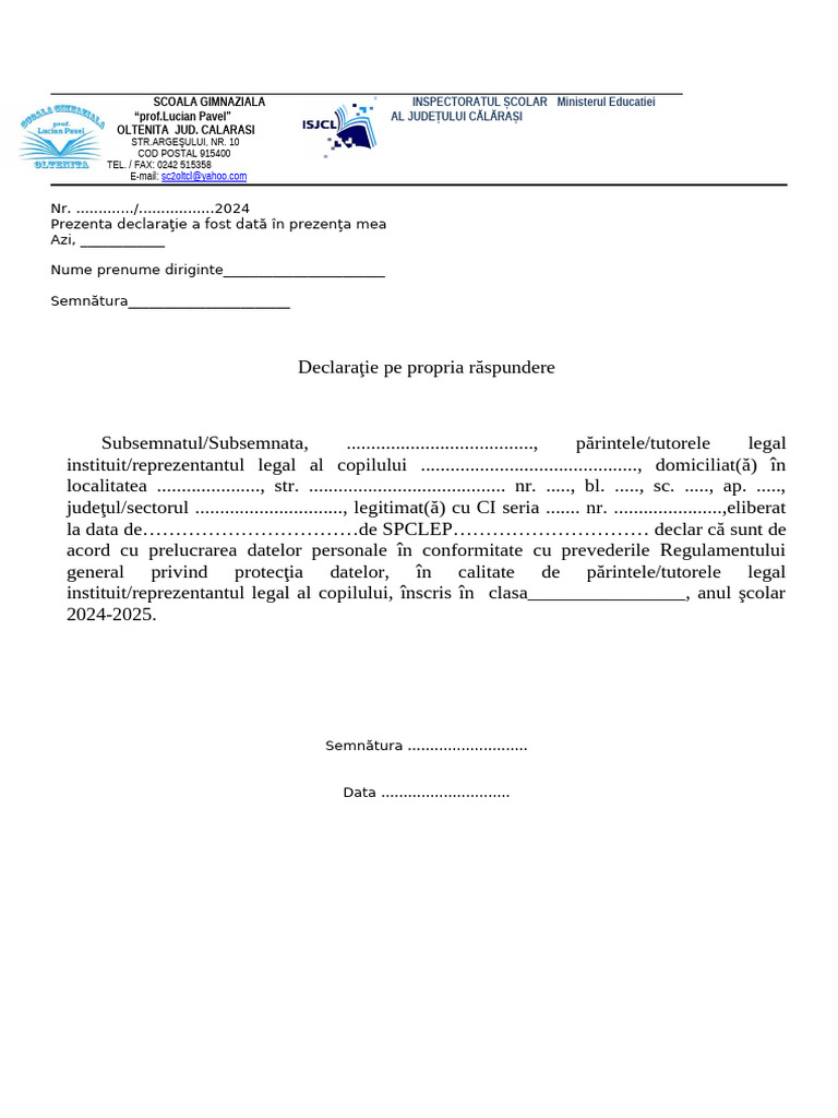 Declaratie Parinte | PDF