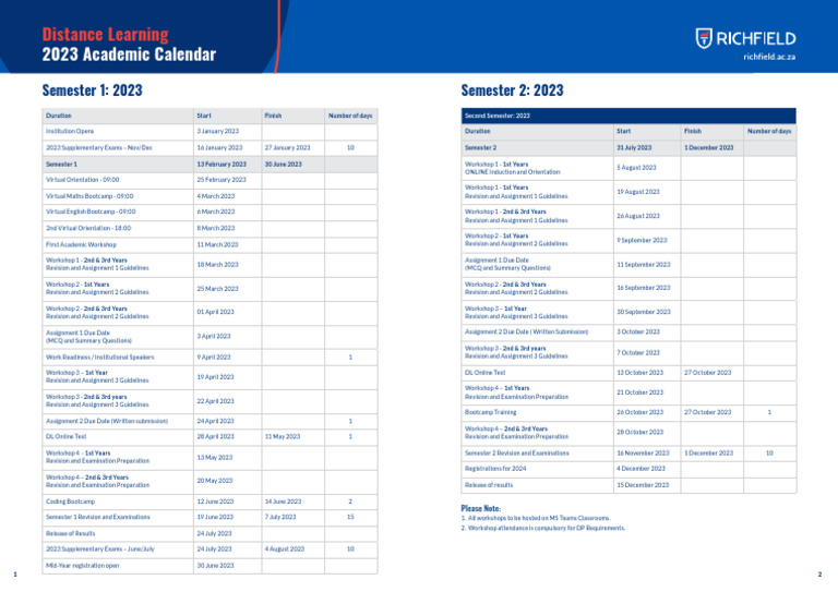 1102 Richfield Academic-Calenders Distance-Learning-2023 | PDF