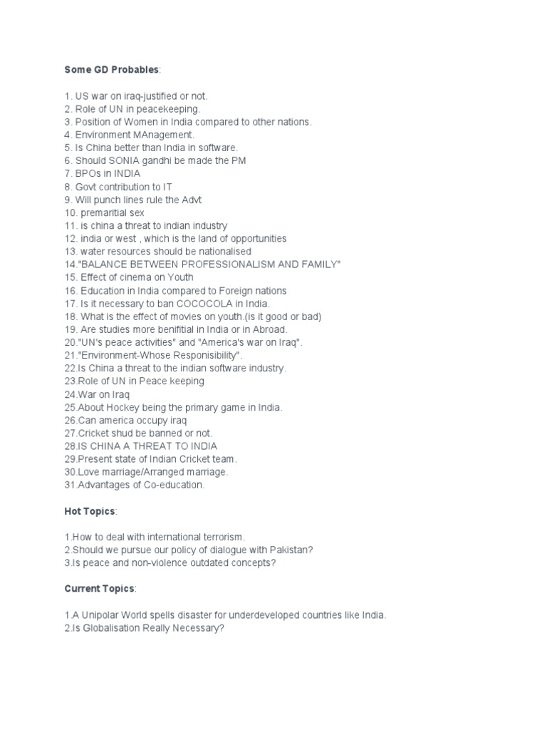 Key GD Topics for Discussion | PDF | United Nations | International ...