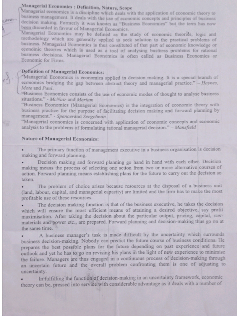 Managerial Eco. - Nature, Defi., Scope | PDF