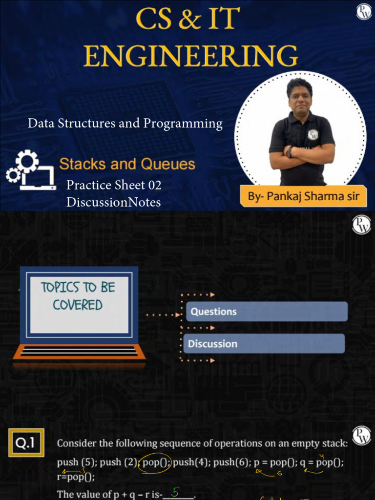 Stacks and Queues - Practice Sheet Discussion Notes | PDF