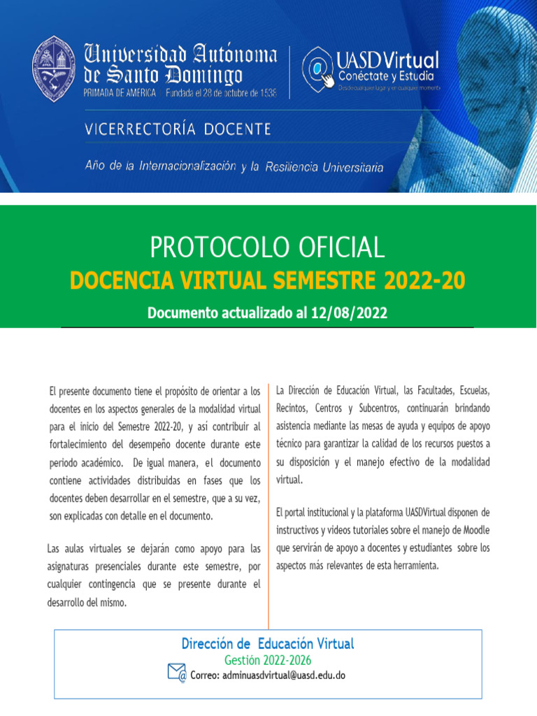 Protocolo Docencia Virtual Uasd 2022-2. V1 | PDF | Videotelefonía | Enseñando