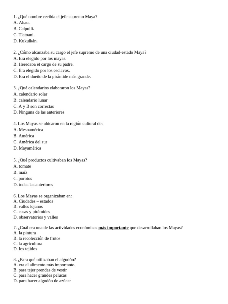 Preguntas de Los Mayas | PDF