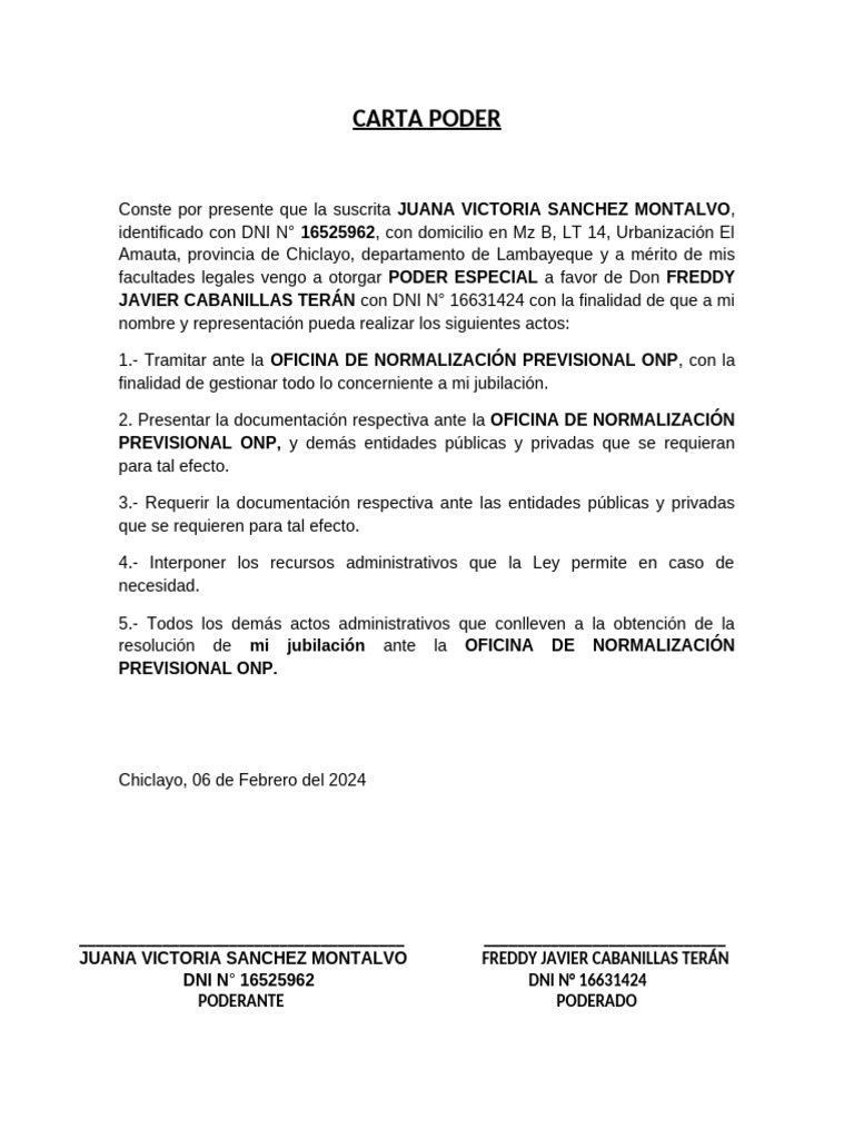 CARTA PODER ONP | PDF