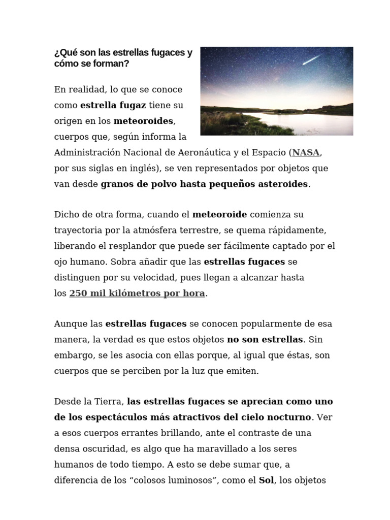 Estrellas fugaces: formación y características | PDF