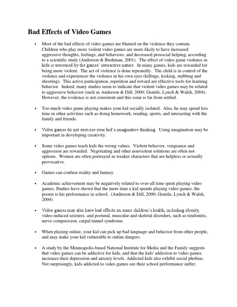 Video Games: Risks for Children | PDF