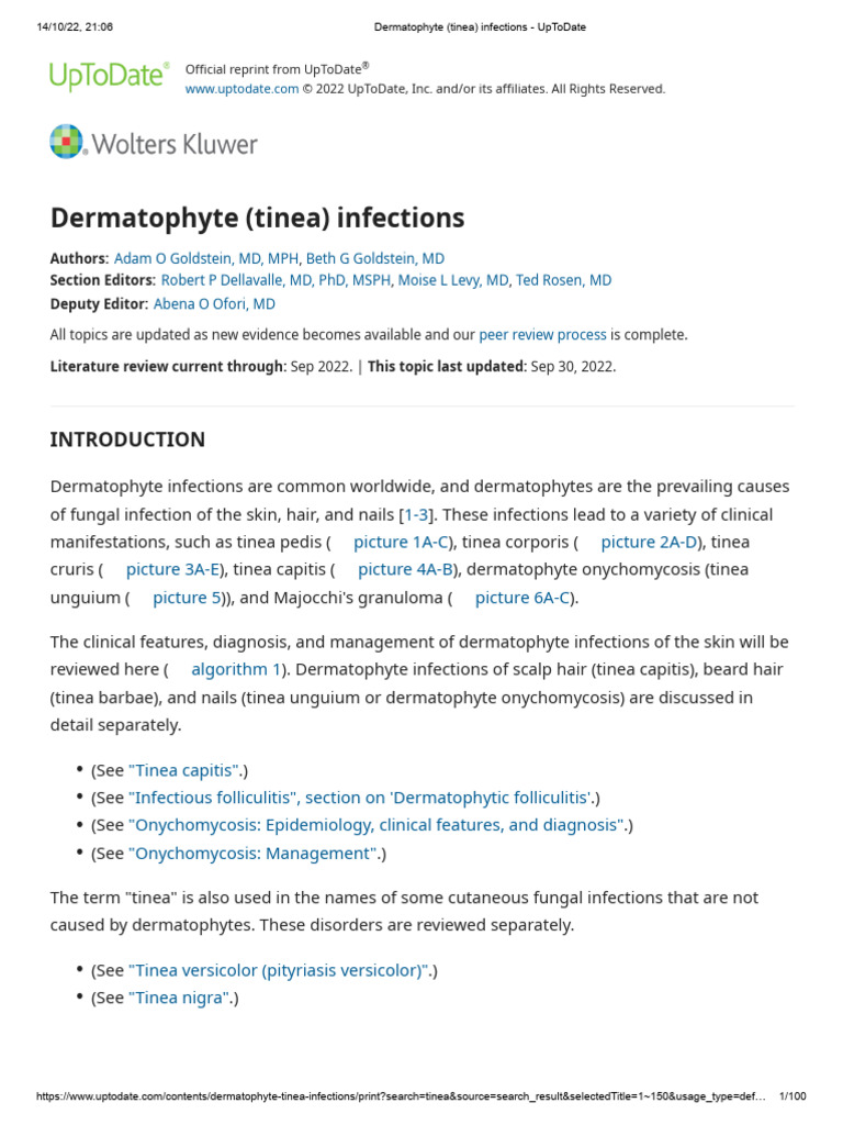 Dermatophyte (Tinea) Infections - UpToDate 2022 | PDF