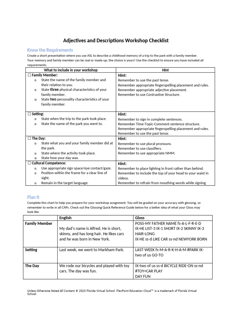 adjectives_and_descriptions_workshop_checklist___ | PDF