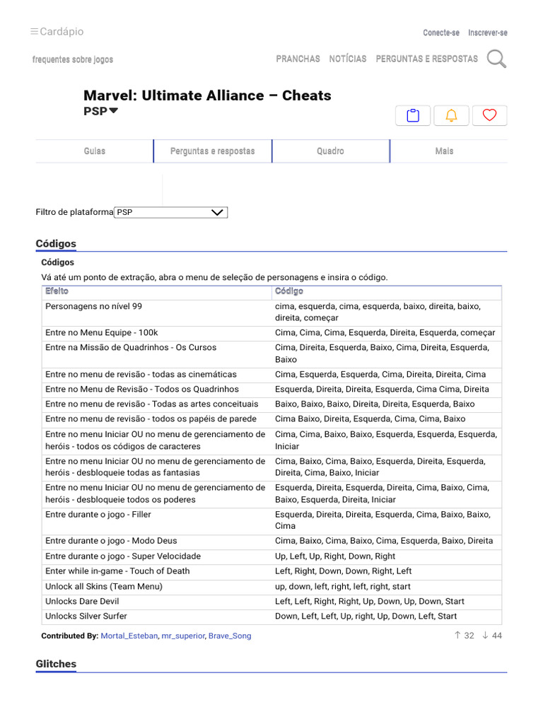 Marvel - Ultimate Alliance Cheats, Códigos e Segredos para PSP ...