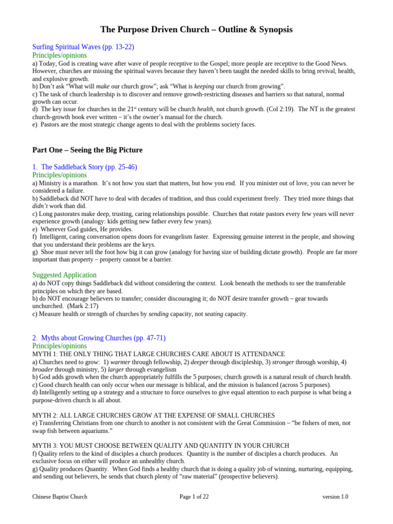 The Purpose Driven Church - Outline | PDF