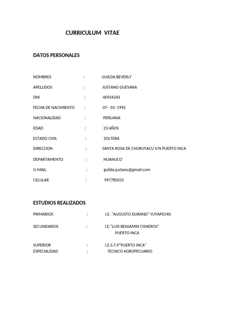 Curriculum Vitae: Datos Personales | PDF