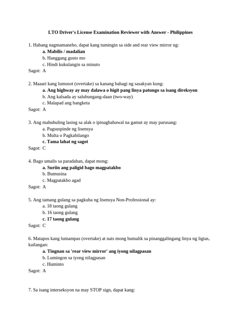 LTO Drivers License Examination Reviewer (Pro) 02 | PDF