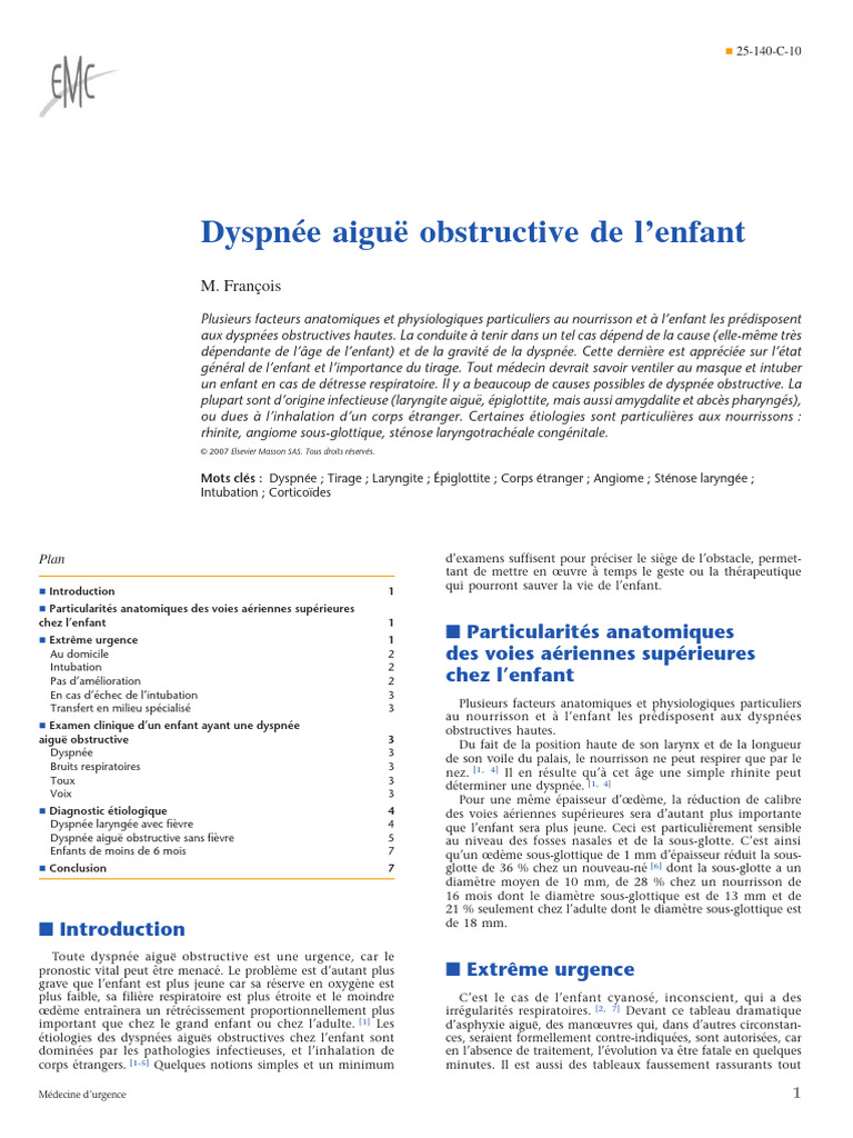 Dyspnée Aigue Obstructive de L'enfant | PDF