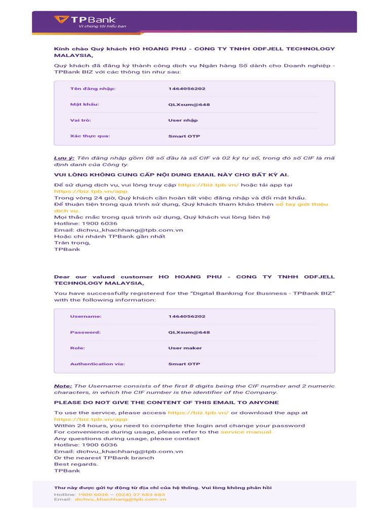 TPBank - Thong Bao Thong Tin Dang Nhap | PDF | Career & Growth