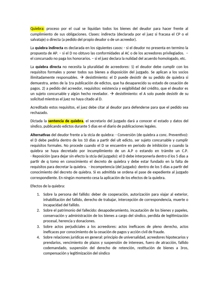 Proceso de Quiebra: Clases y Efectos | PDF | Bancarrota | Liquidación