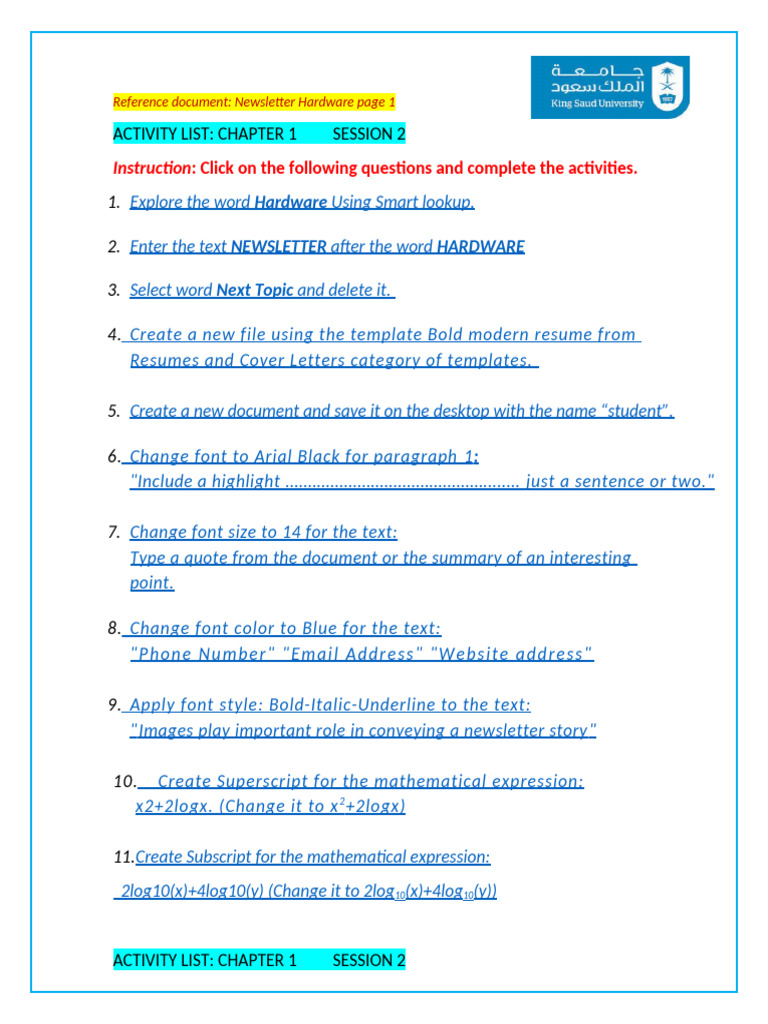 Instruction File CH1 Session 2 | PDF