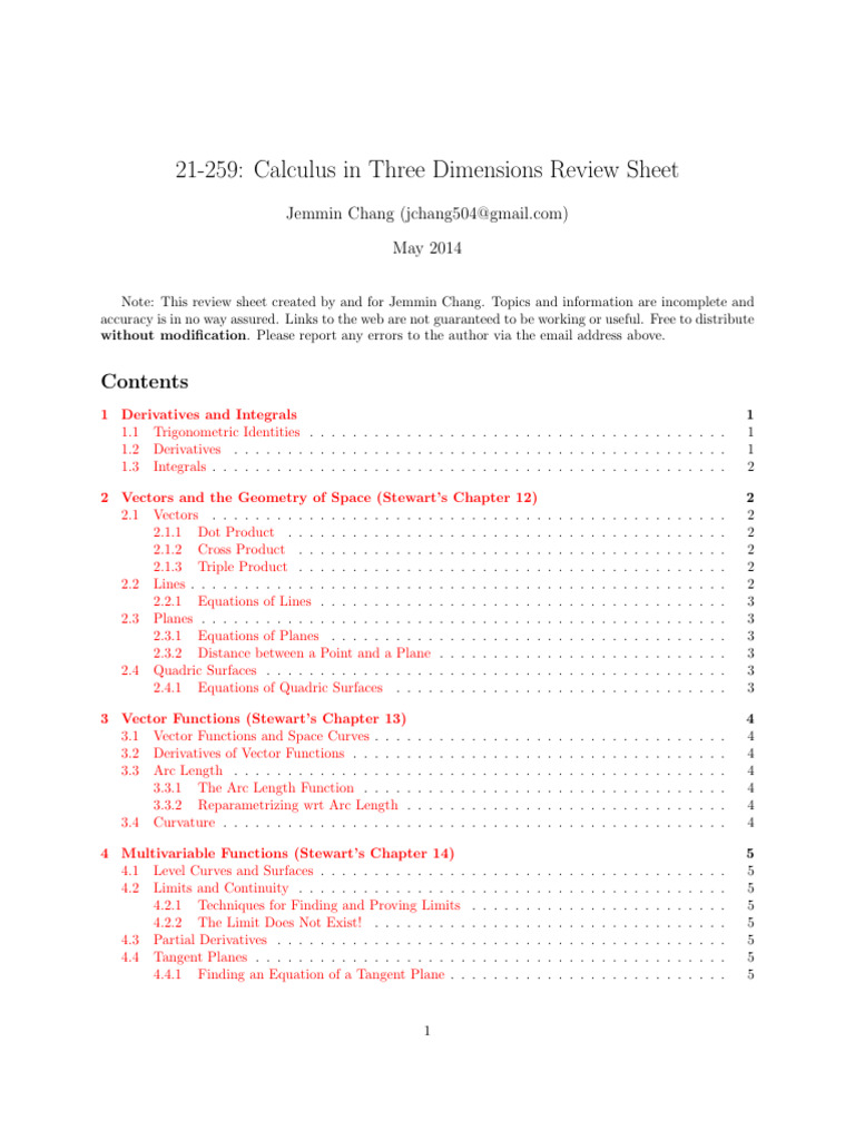 Calculus 3 Review Sheet | PDF