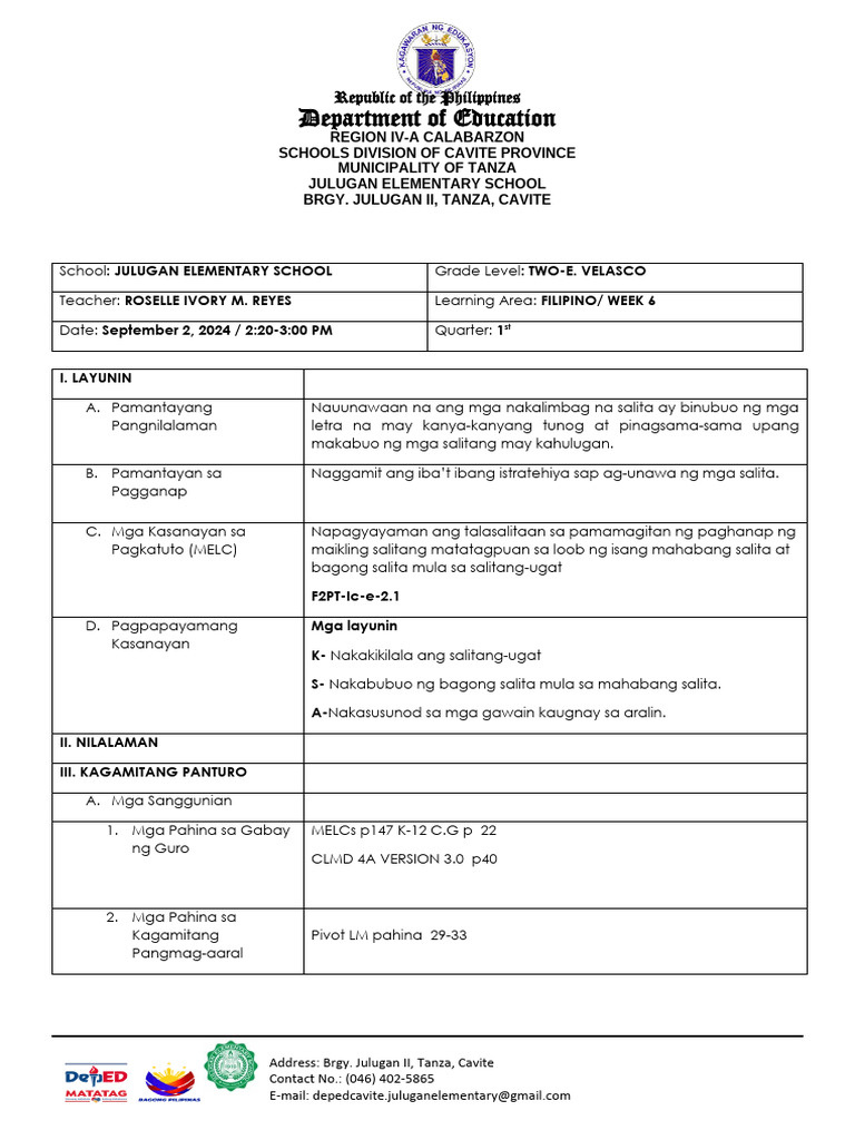 Filipino 2 Dlp q1 Week 6 Sept 2 2024 | PDF Filipino 2 Dlp q1 Week 6 Sept 2 2024 | PDF