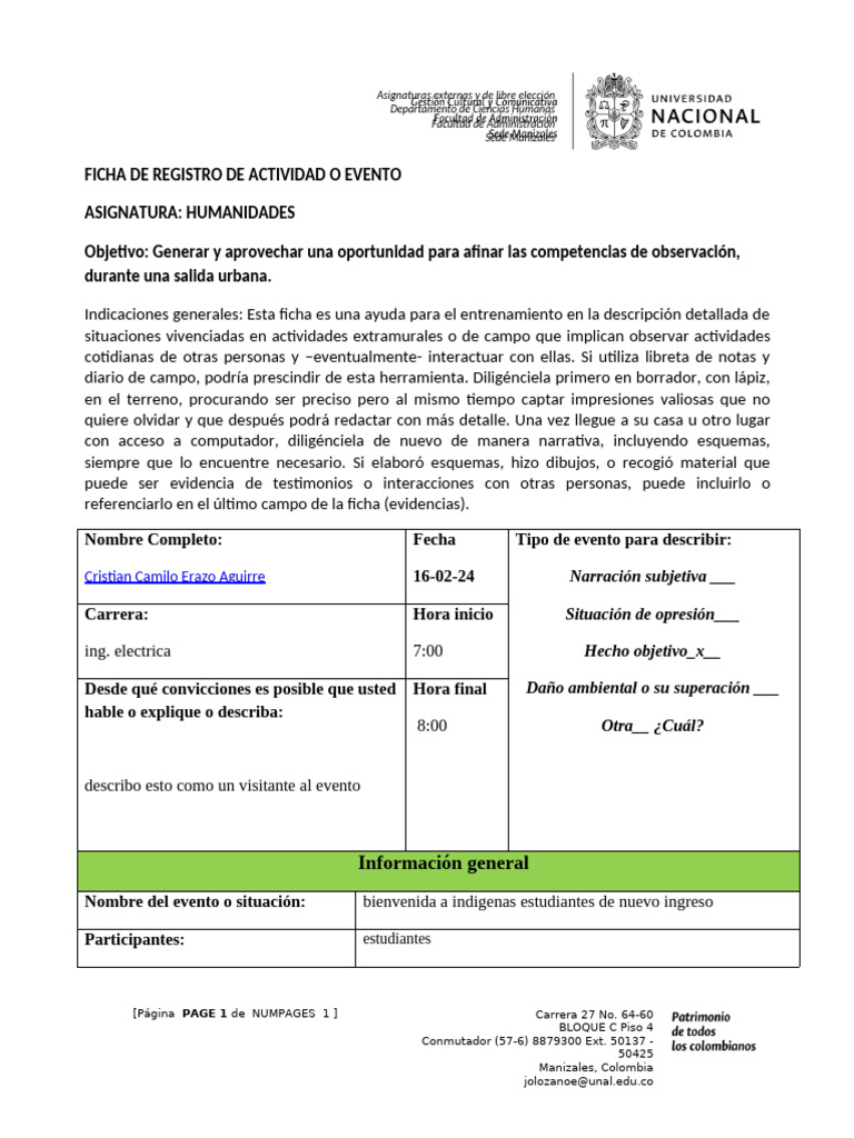 Ficha de Registro de Evento o Situación | PDF
