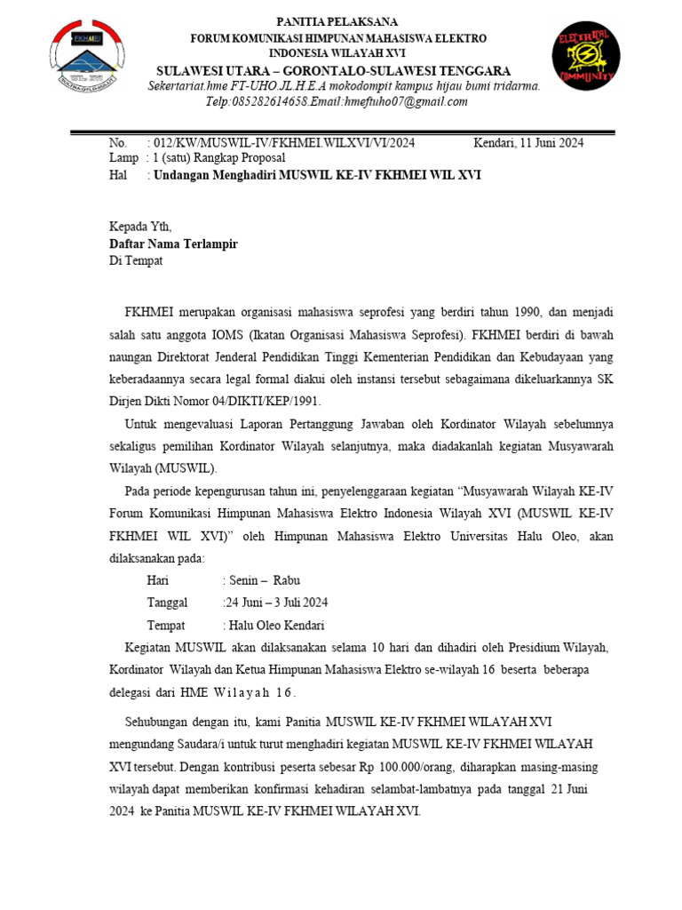 Surat Undangan Dan Proposal Muswil Ke - IV - Removed | PDF