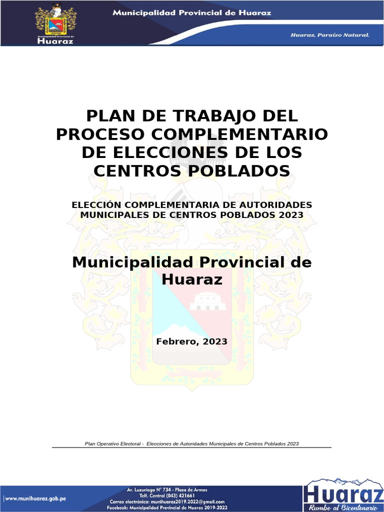 Plan de Trabajo Elecciones Complementarias 2023 | PDF