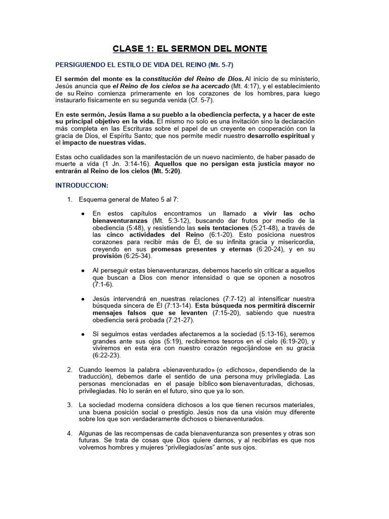 Clase 1 - El Sermon Del Monte | PDF | Sermón de la Montaña | Creencia ...