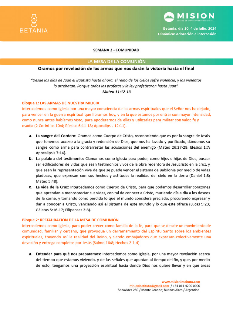 DÃ A 10 - AYUNO MARANATA 2024 - LA MESA DE LA COMUNIÃ N | PDF