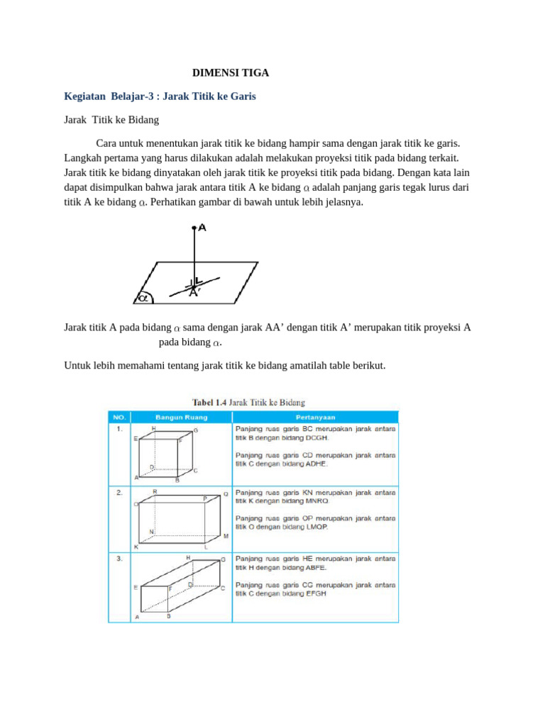 Kegiatan Belajar - 3 Jarak Titik Ke Bidang | PDF