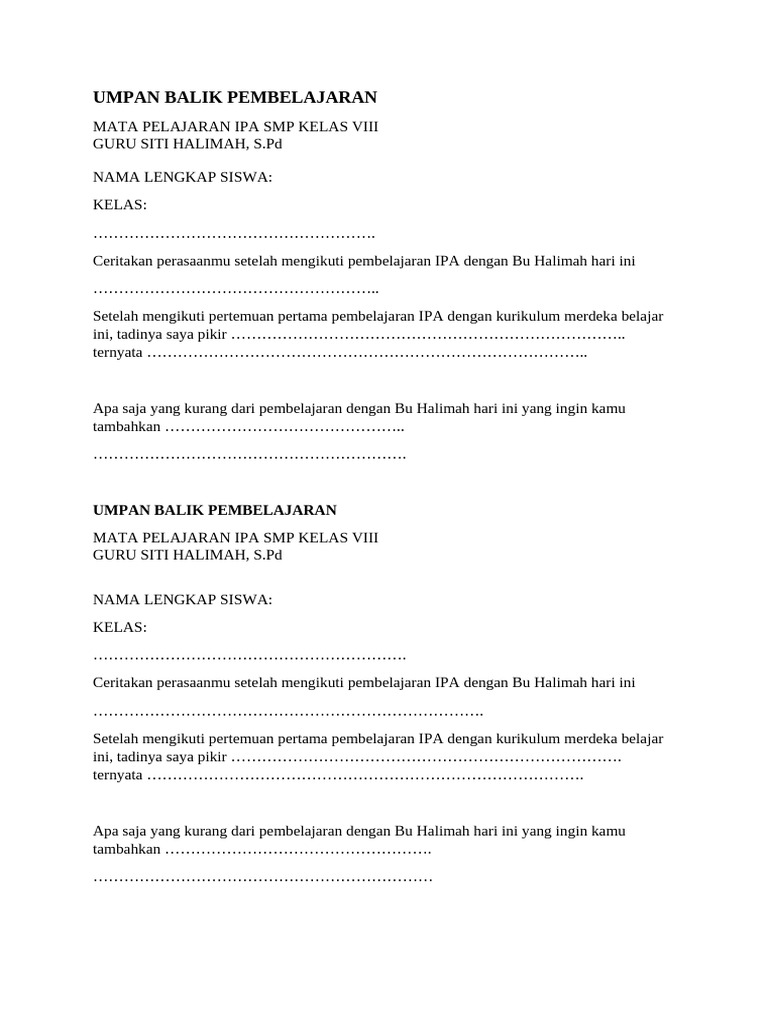 Umpan Balik Pembelajaran | PDF