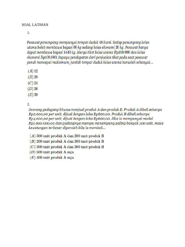 Soal Latihan Program Linear | PDF