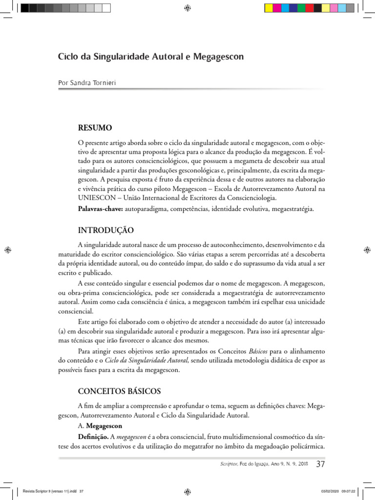 Artigo Scriptor - Ciclo Da Singularidade Autoral e Megagescon | PDF ...